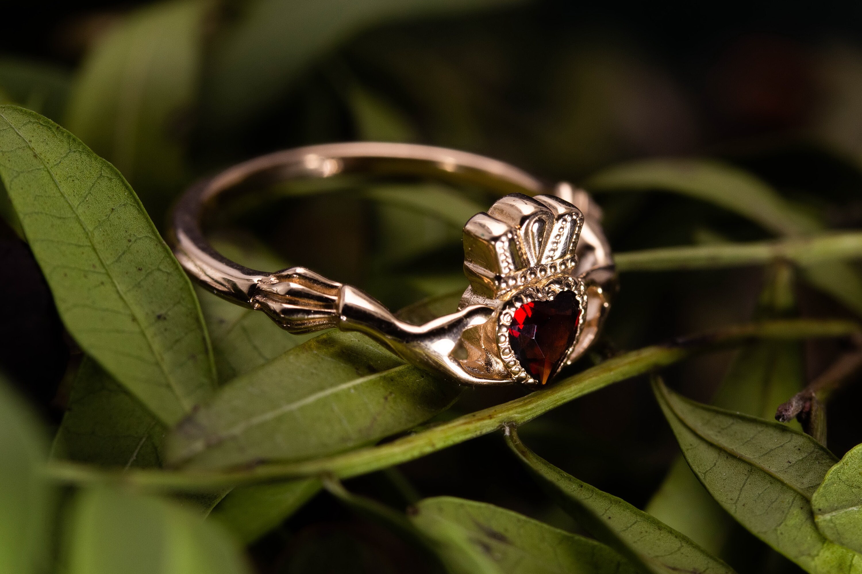 Gold Claddagh Ring/ Irish Claddagh/ Garnet Claddagh Promise | Etsy