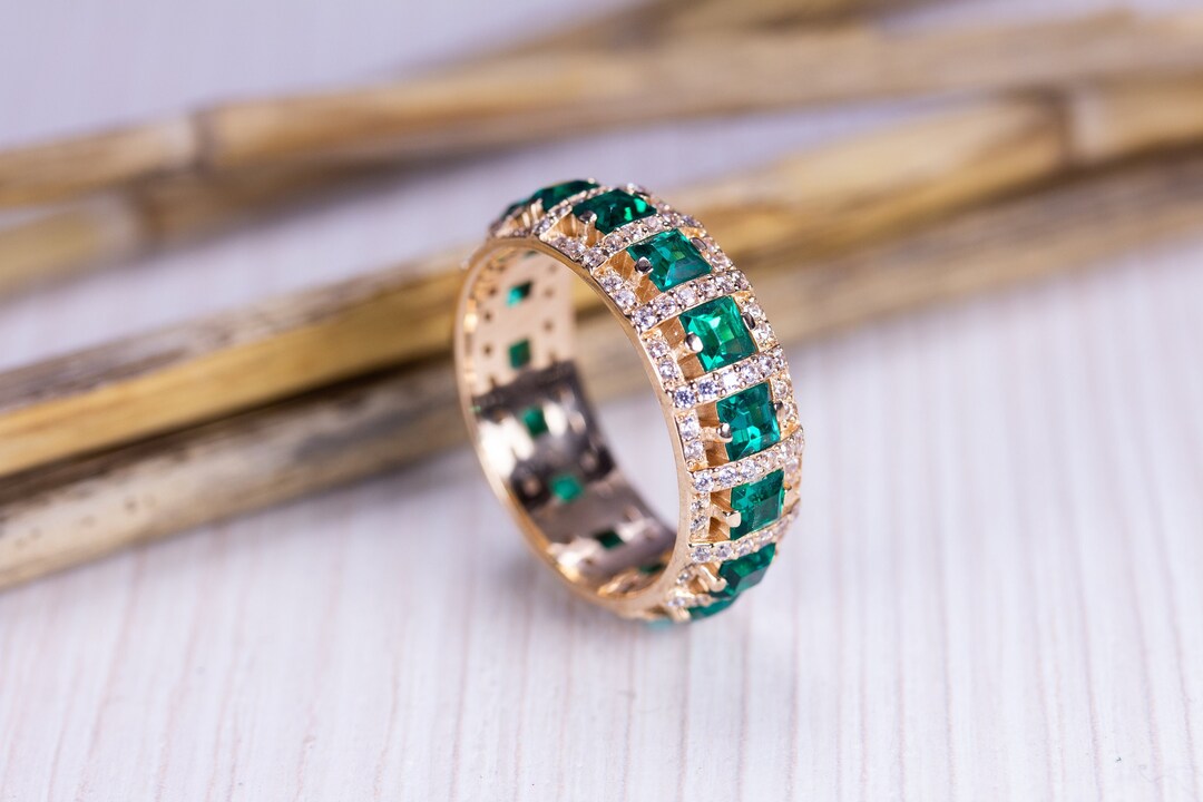 14K Emerald Solid Gold Ring. Solid Gold Emerald Ring. Eternity Ring. Genuine Emerald Ring - Etsy