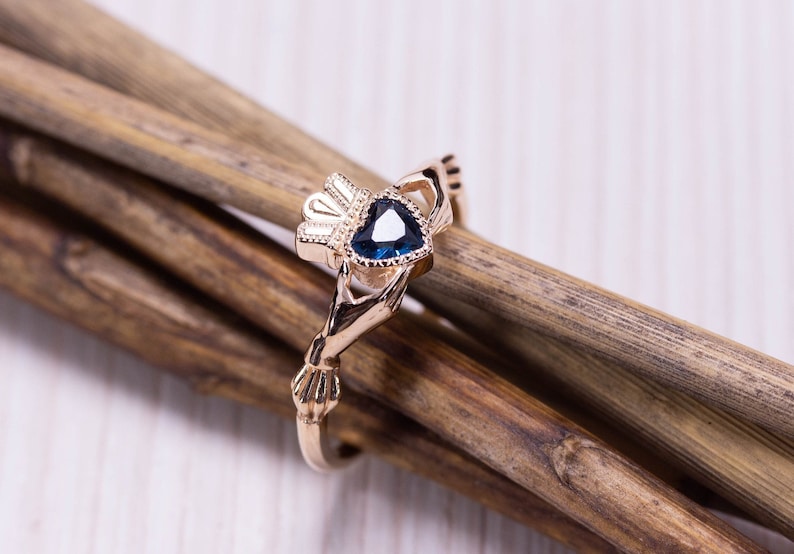14K Gold London Blue Topaz Claddagh Ring – Ocean-blue Irish Engagement ...