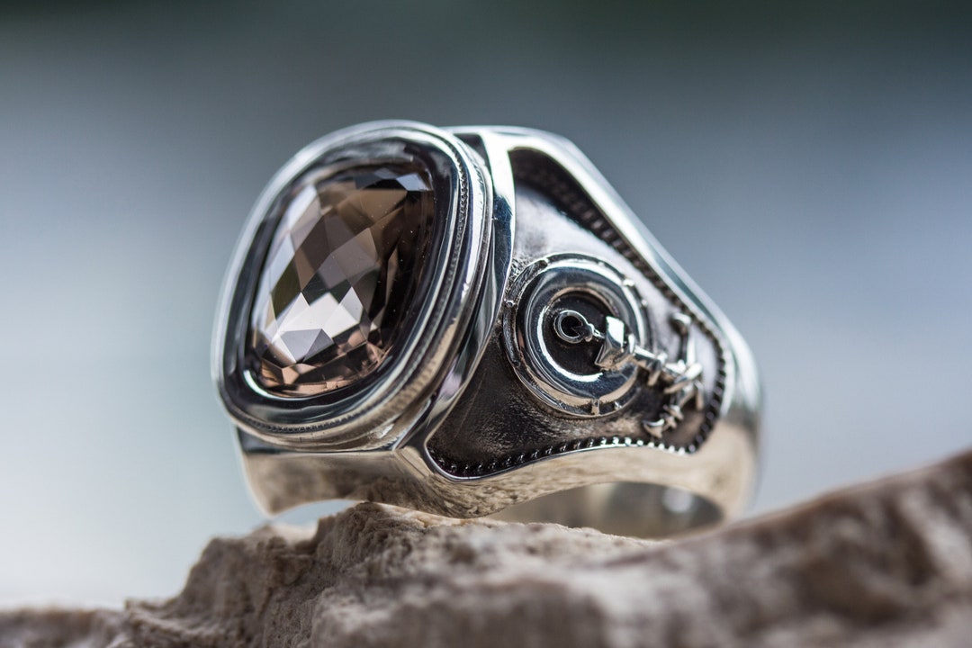 Mens Signet Ring Smoky Quartz Ring for Men Sterling Silver Mens Ring ...