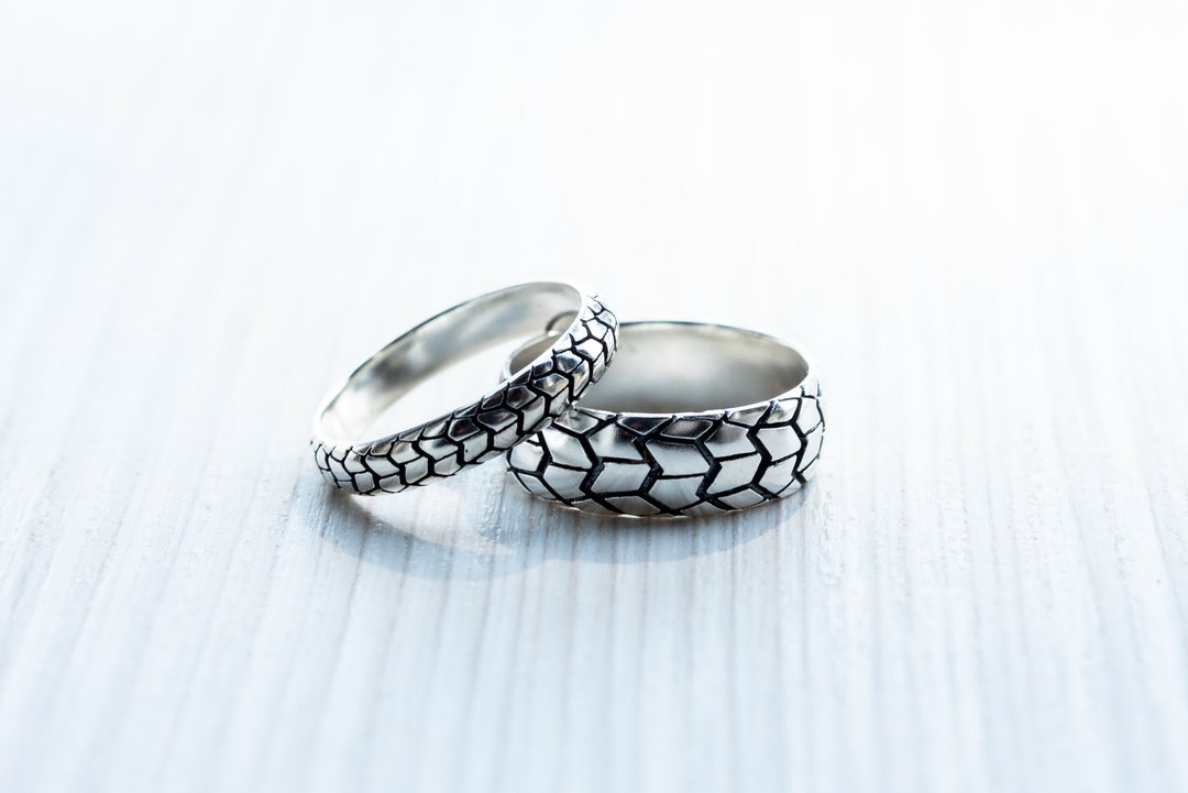 Sterling Silver Motorcycle Tire Rings: Matching Bike Fan Wedding Bands ...