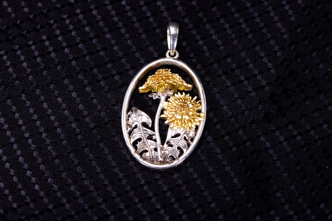 Sterling Silver Yellow Dandelion Necklace With 22K Gold Bloom ...