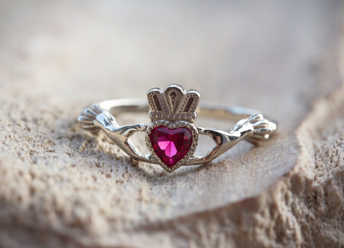 Silver Claddagh Ring Sterling Silver Ruby Claddagh Ring | Etsy