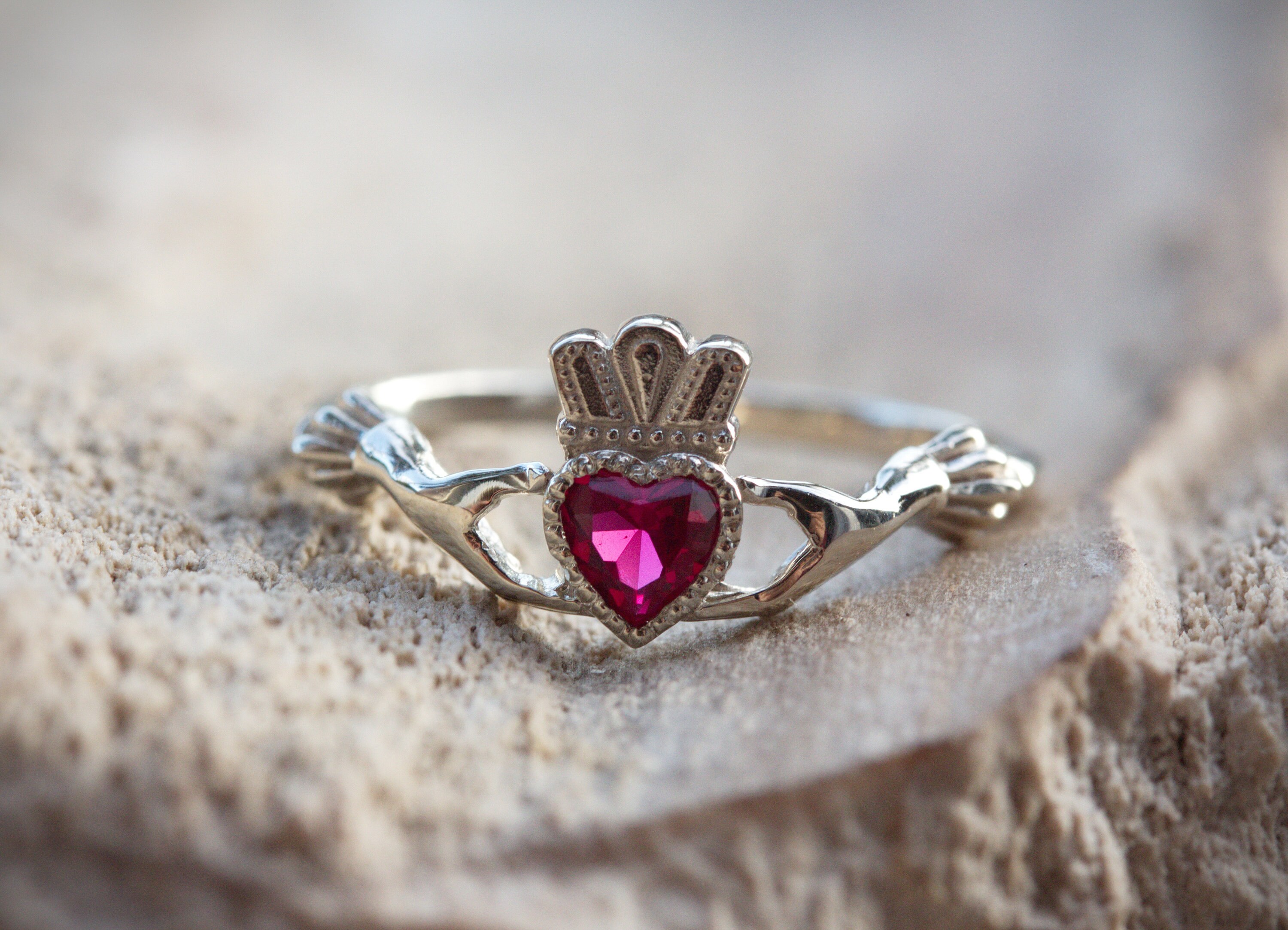 Sterling Silver Ruby Claddagh Ring – Red Heart July Birthstone Celtic ...