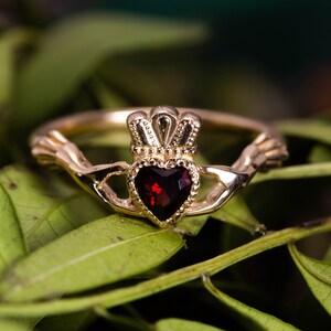 Gold Claddagh Ring/ Irish Claddagh/ Garnet Claddagh Promise Ring ...