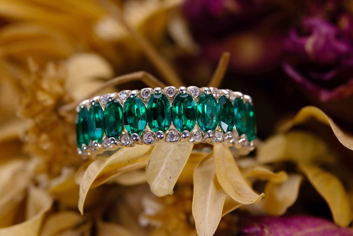 Eternity Emerald Ring Artisan Emerald Sterling Silver Ring - Etsy