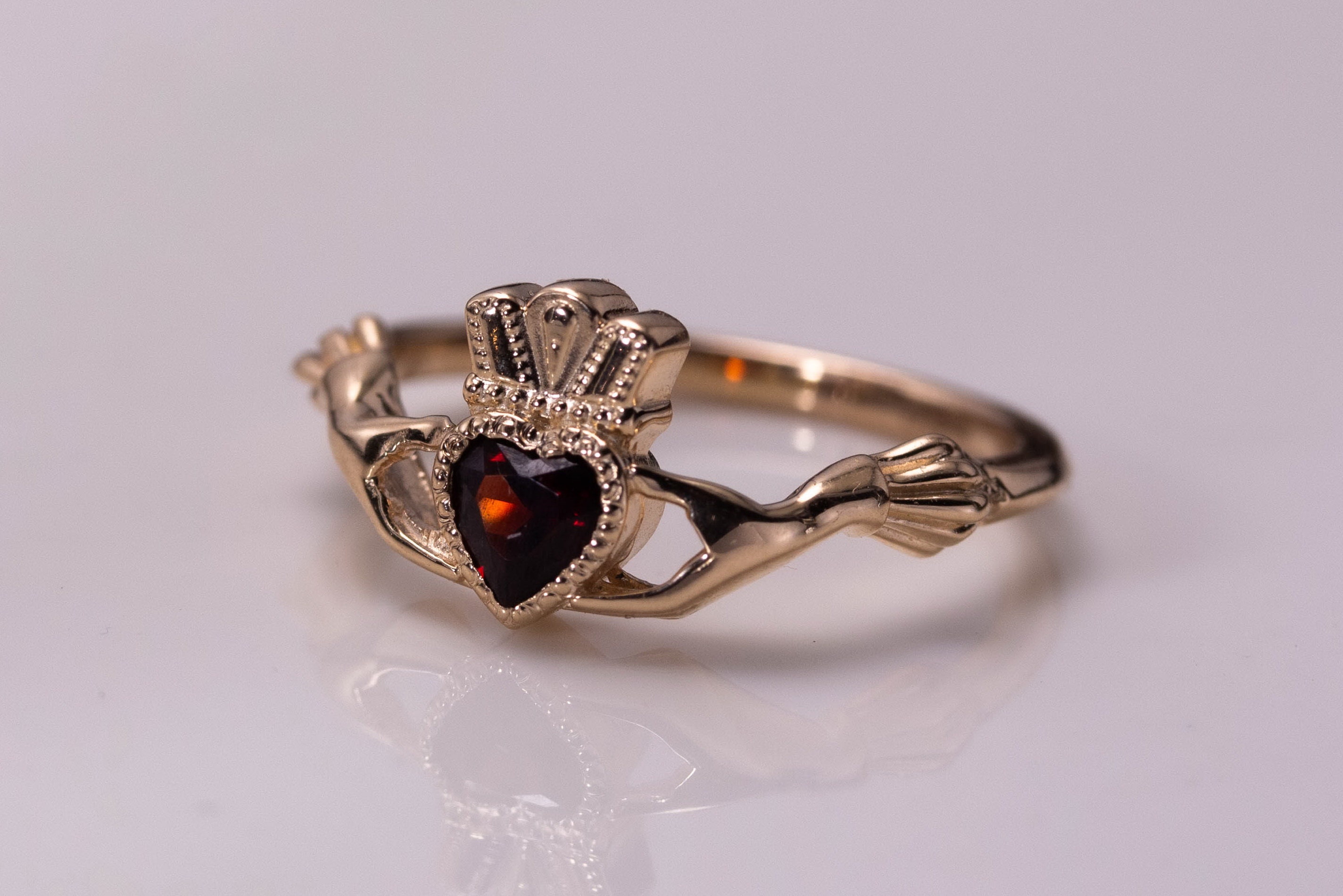 Gold Claddagh Ring/ Irish Claddagh/ Garnet Claddagh Promise | Etsy