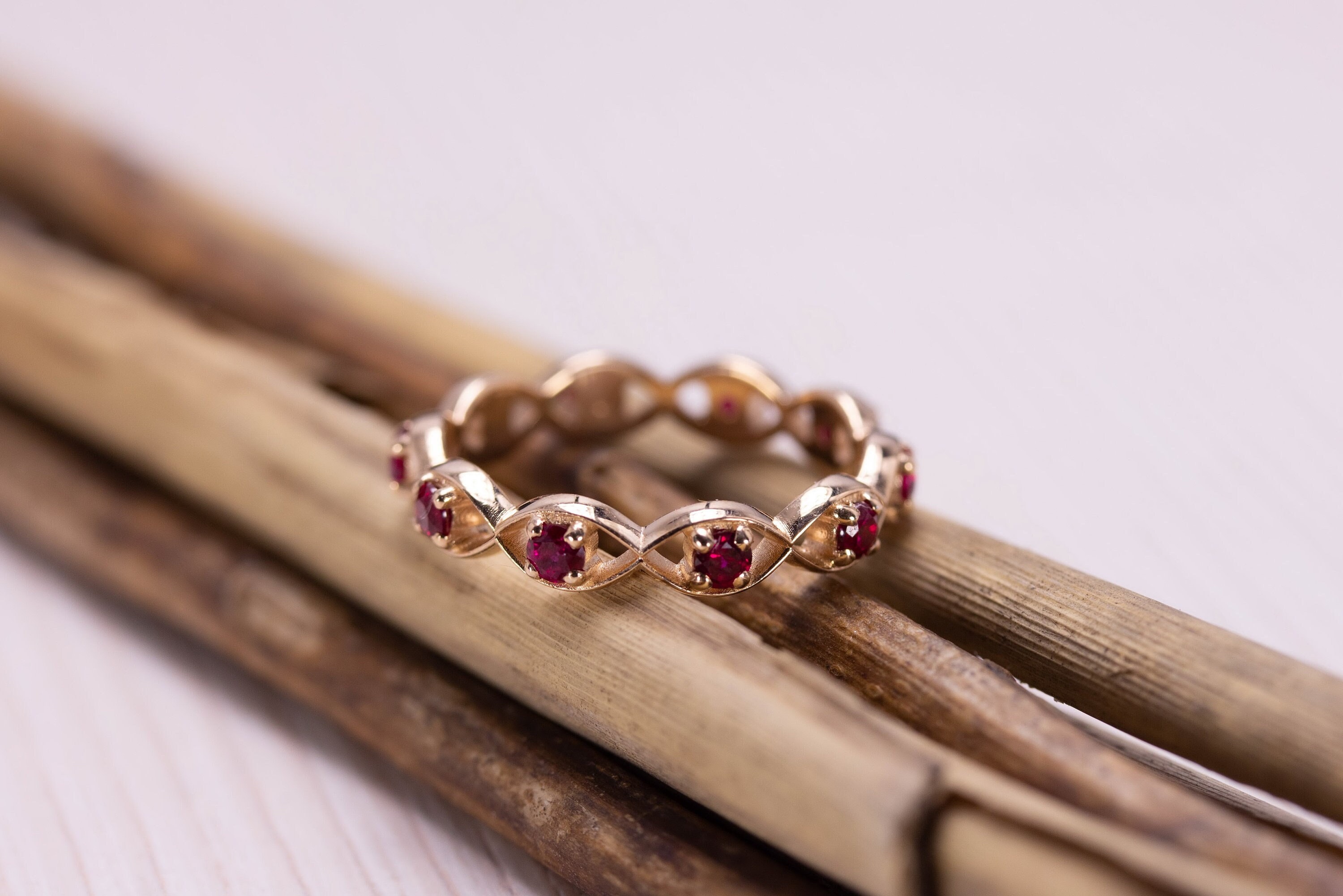 14K Solid Gold Ruby Ring Gold Stackable Ring Ruby Eternity - Etsy