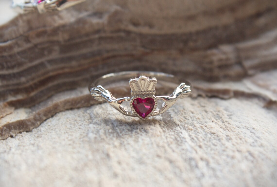 Silver Claddagh Ring Sterling Silver Ruby Claddagh Ring | Etsy