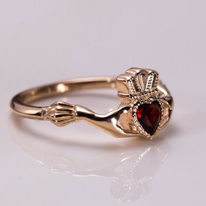 Gold Claddagh Ring/ Irish Claddagh/ Garnet Claddagh Promise Ring ...