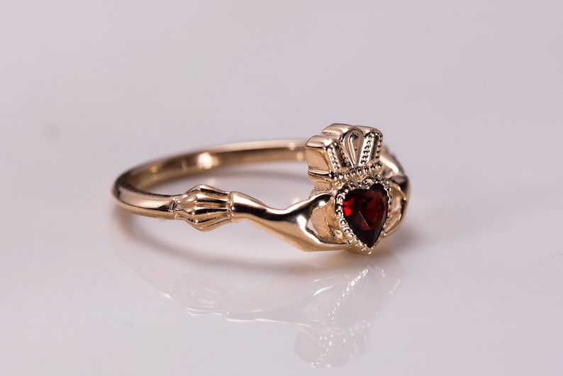 Gold Claddagh Ring/ Irish Claddagh/ Garnet Claddagh Promise | Etsy