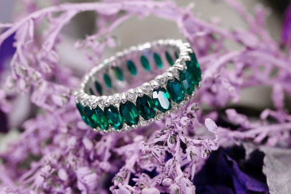 Eternity Emerald Ring Artisan Emerald Sterling Silver Ring | Etsy