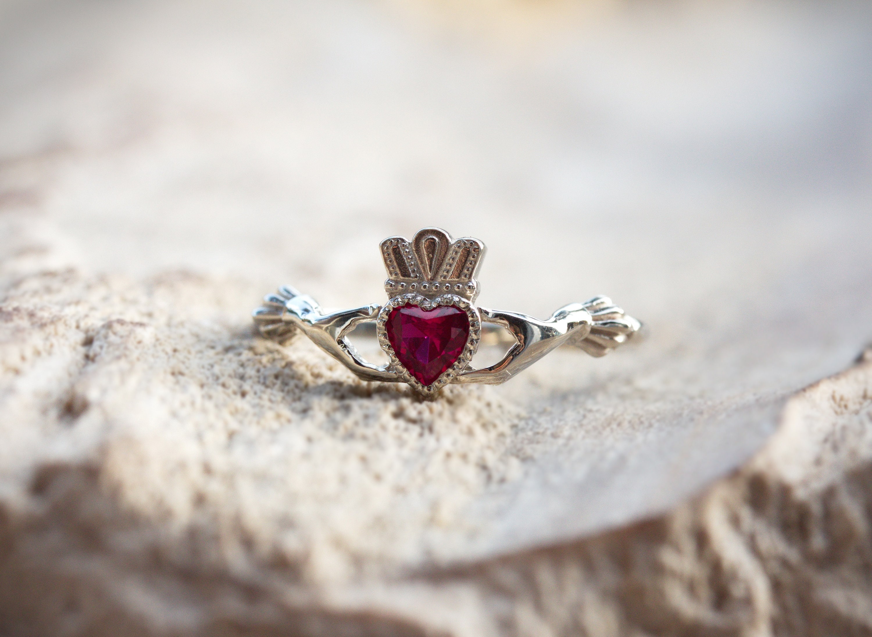 Silver Claddagh Ring Sterling Silver Ruby Claddagh Ring - Etsy