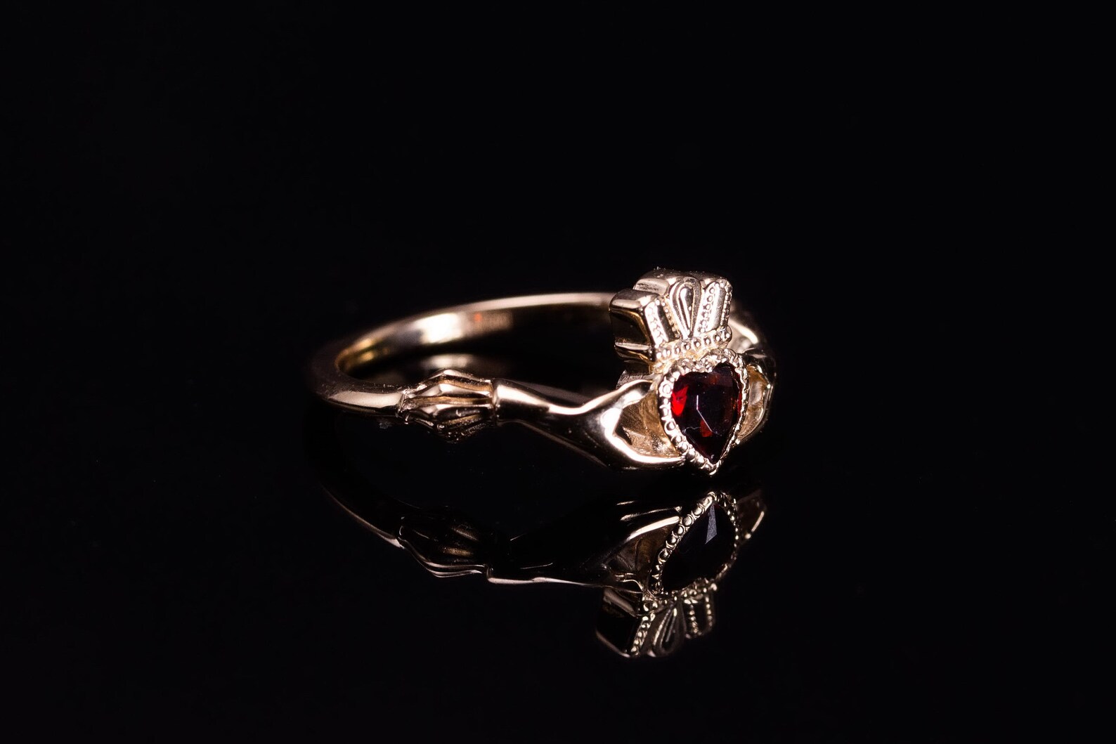 Gold Claddagh Ring/ Irish Claddagh/ Garnet Claddagh Promise | Etsy