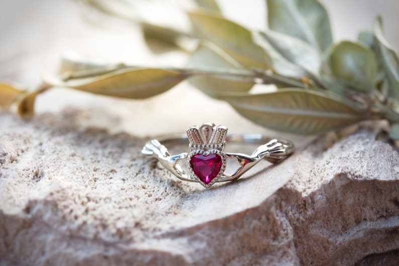 Silver Claddagh Ring Sterling Silver Ruby Claddagh Ring | Etsy