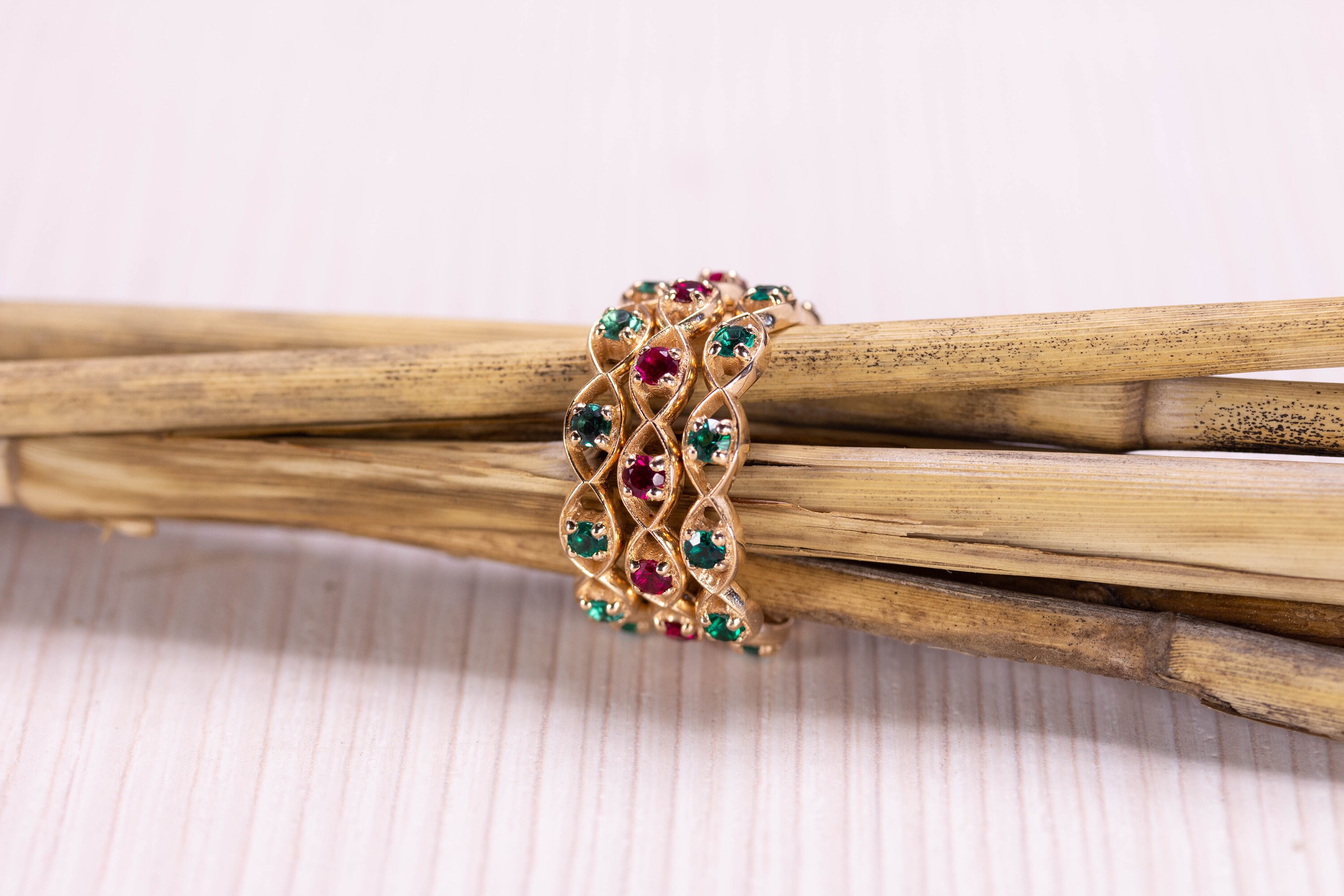 14K Solid Gold Ruby Ring Gold Stackable Ring Ruby Eternity - Etsy