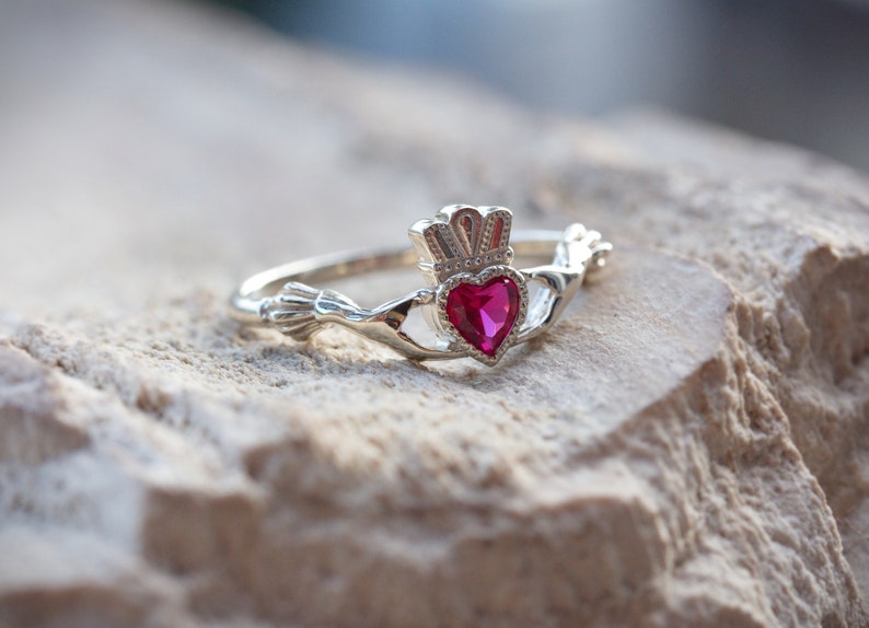 Silver Claddagh Ring Sterling Silver Ruby Claddagh Ring | Etsy
