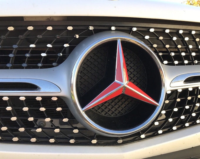 Mercedes Benz A,C,B,GLA,GLK,CLA Class Gloss Red Front Grille Star Badge ...