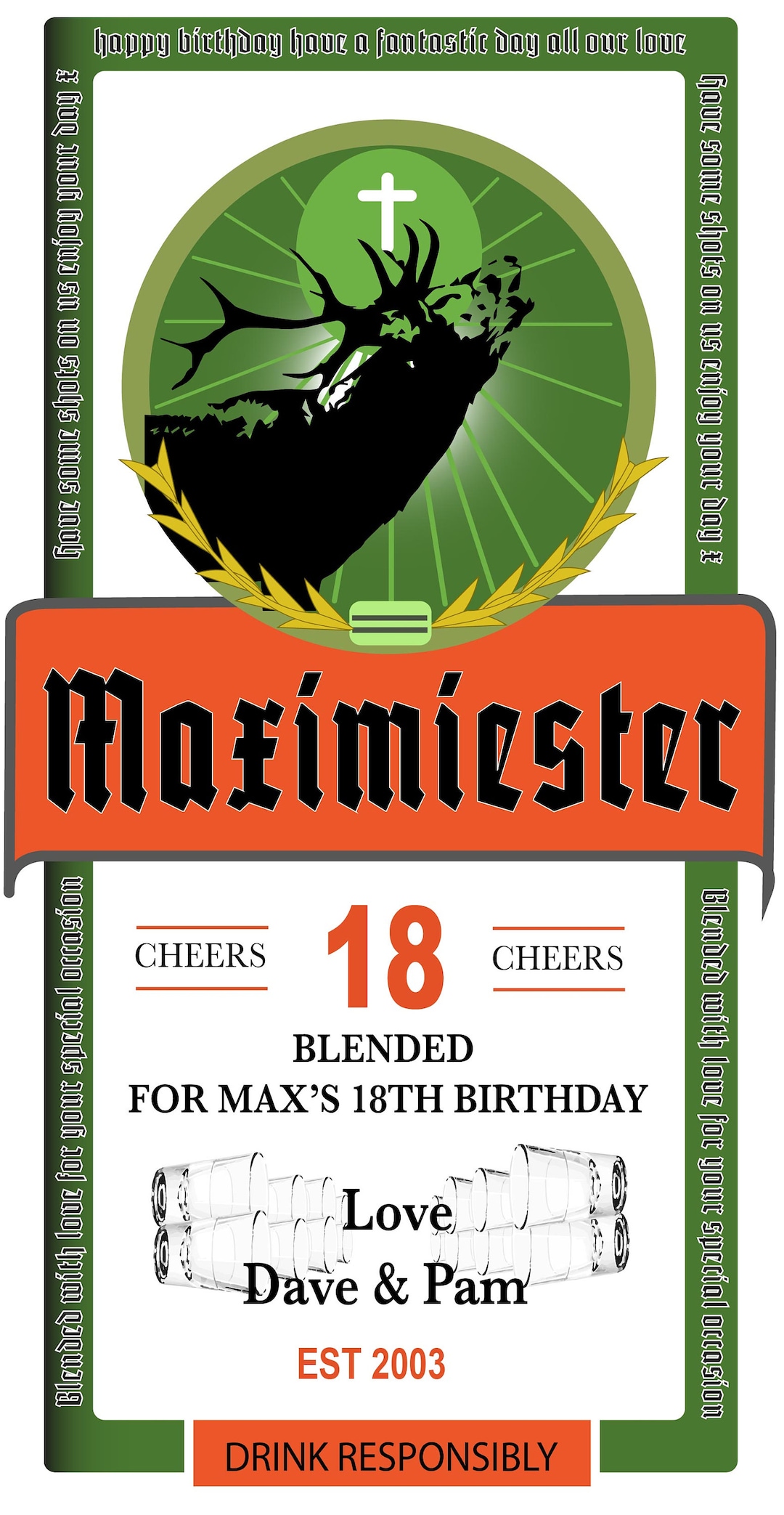 Personalized/personalised Jager Bottle Label Birthday Celebration ...
