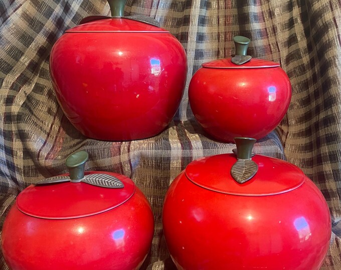Vintage Red Apple Aluminum Canisters With Green Bakelite “stems” - Etsy