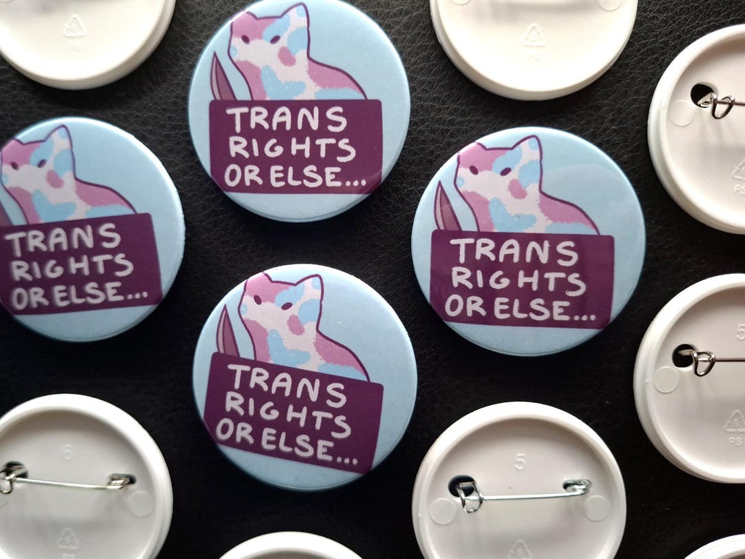 Trans Rights Cat Pin | Calico Kitten Badge | - Etsy