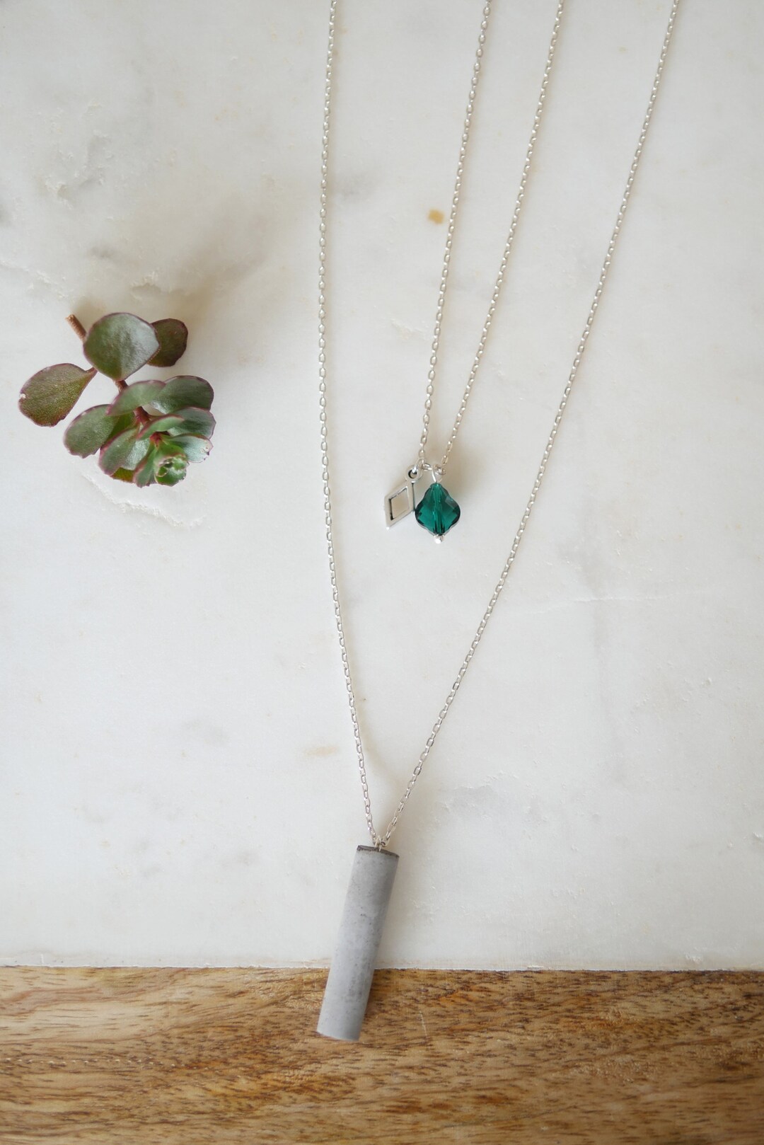 Concrete Necklace Raw Cylinder / Emerald Green Baroque in Swarovski ...