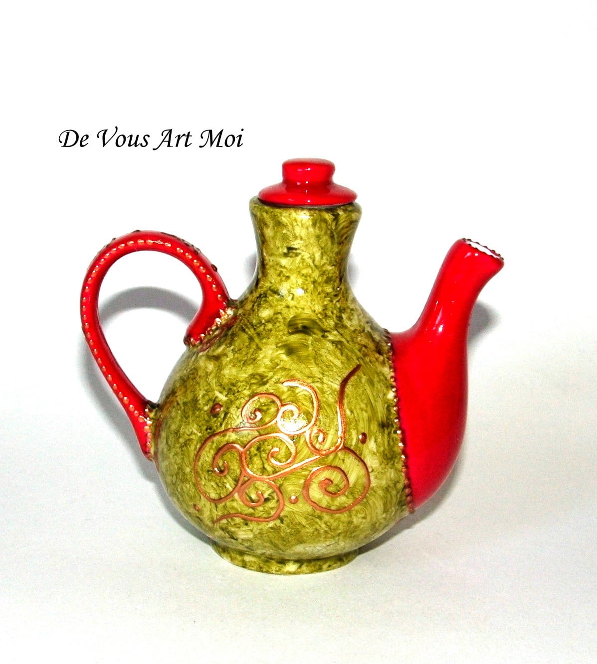 Cute little tea pot, teapot porcelain painted, colorful original gravy ...