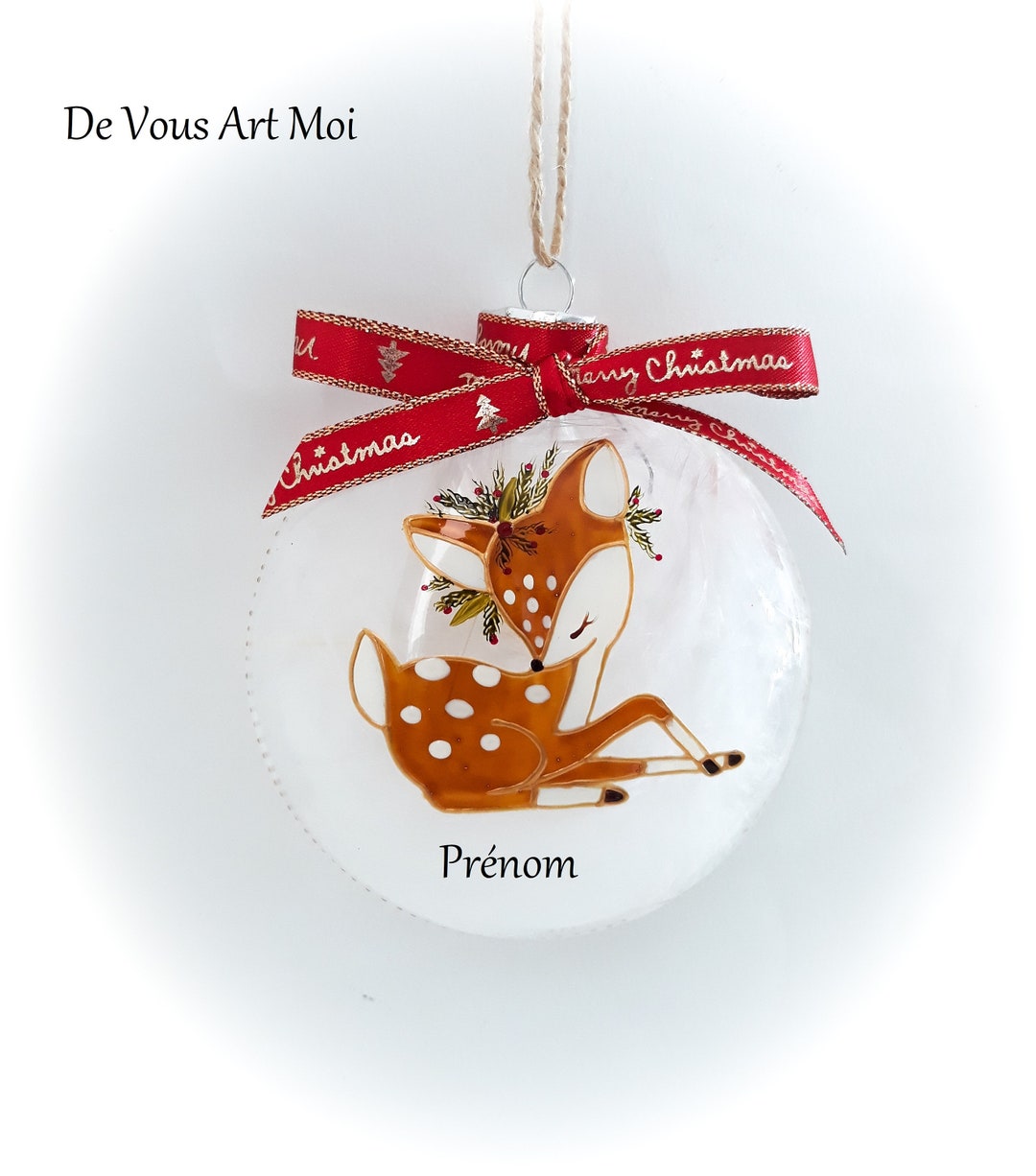 Personalized Christmas Ball Glass Fawn Illustration Handmade Artisanal ...