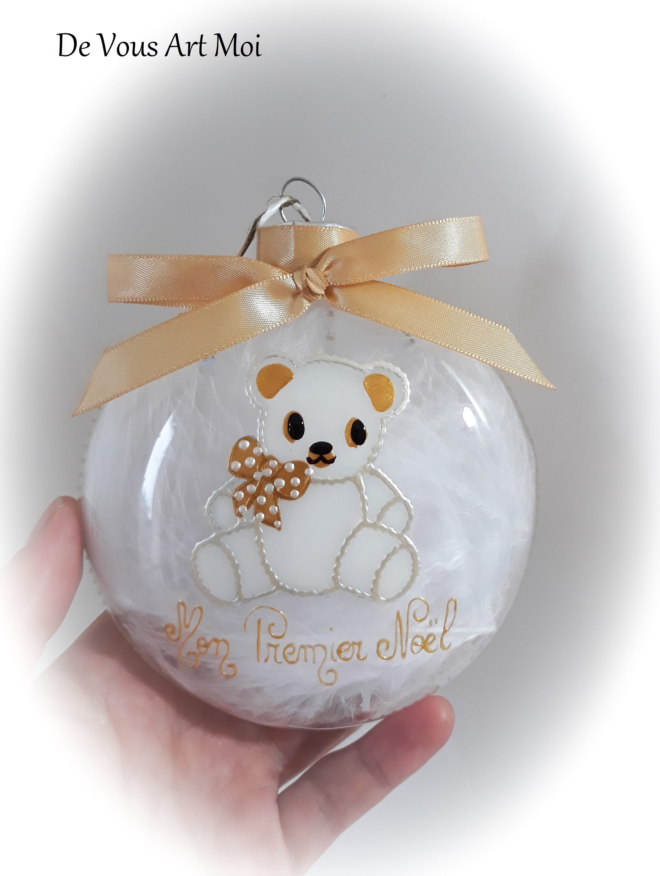 Boule de noël mon premier Noël personnalisée prénom enfant ourson blanc ...