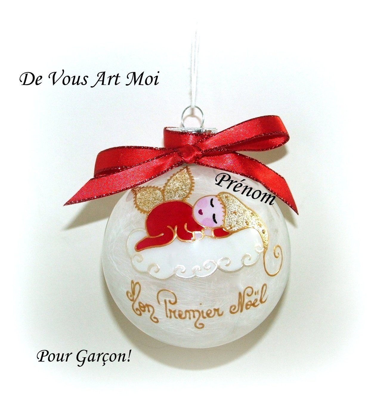 First Christmas Baby ball handmade custom Christmas ball Pixie Christmas 10 cm glass name Angel boy Christmas ornament hand painted