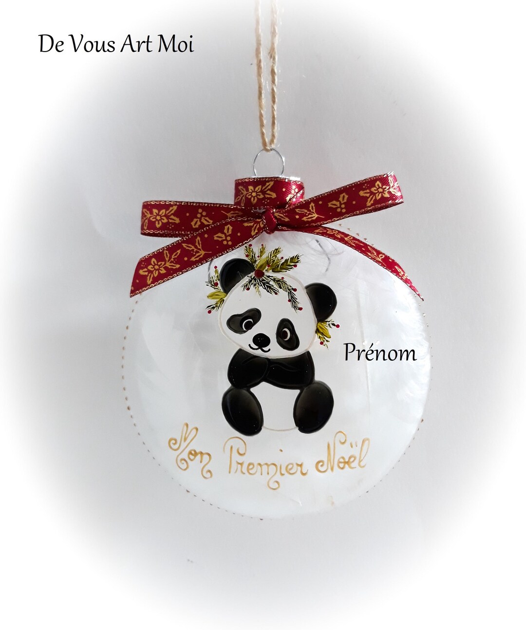 My First Christmas Glass Ball Personalized Drawing Panda Illustration ...