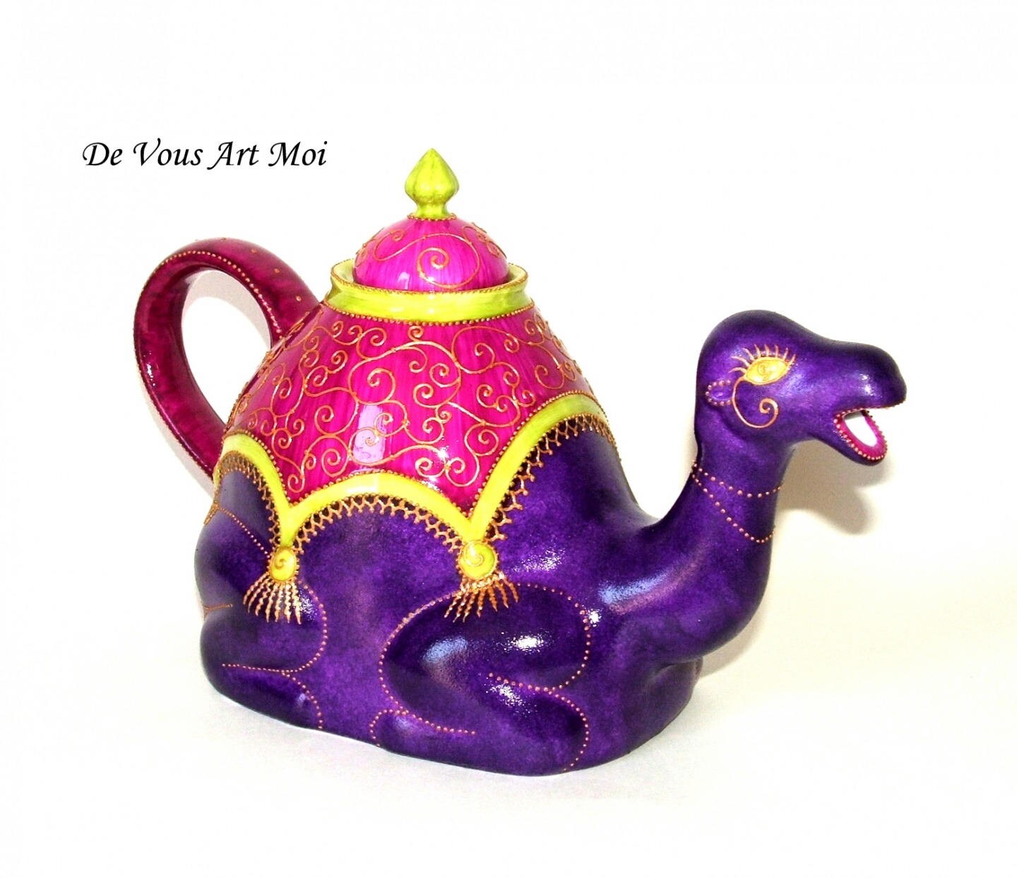 Camel colored teapot painted porcelain Bohemian collection