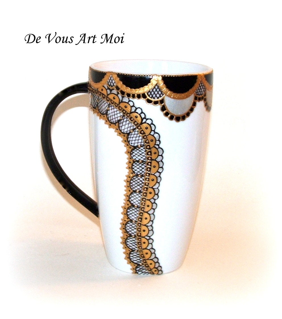 Bohemian chic collection hand painted mug XXL 60 cl jumbo black and ...