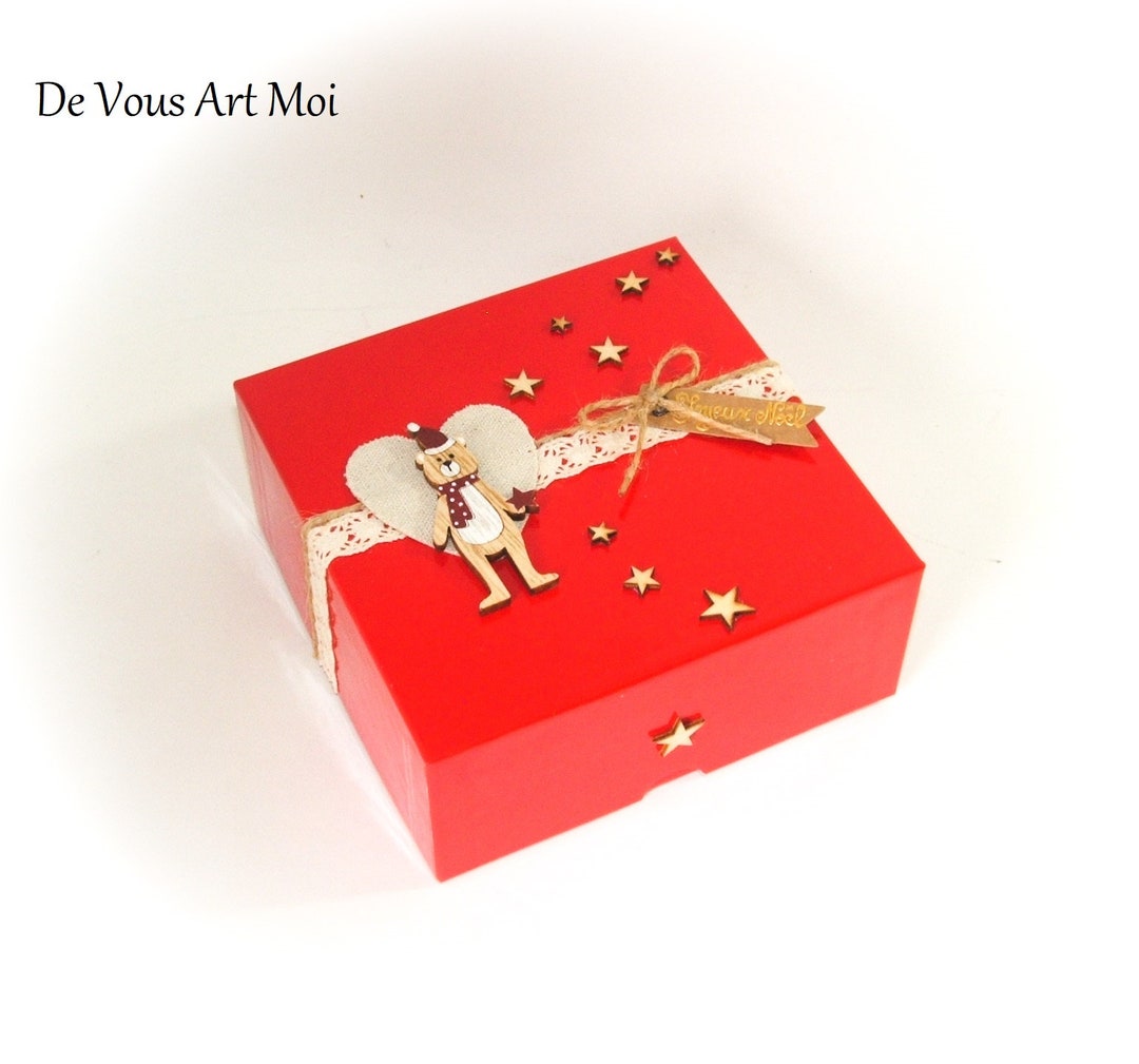 Box Gift Box Christmas Theme Red Original Decoration Wood Handmade ...