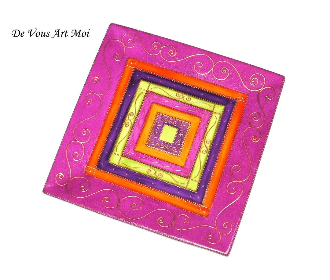 Hand-painted Colored Porcelain Ceramic Serving Platter, Square Handmade ...