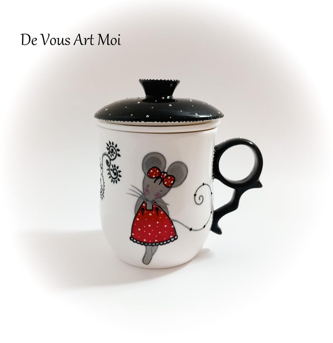 Mug Teapot Herbal Tea Filter Ceramic Mug Porcelain Cup Lid Hand Painted ...