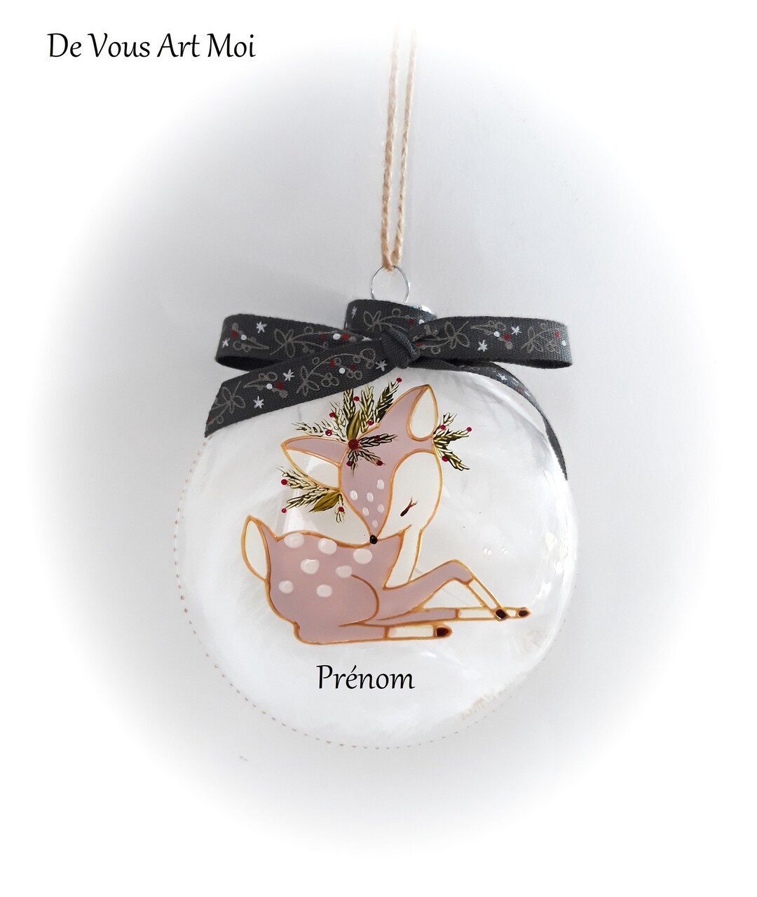 Personalized Christmas Ball Glass Fawn Illustration Handmade Artisanal ...