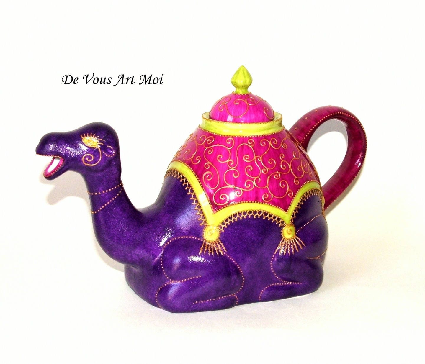 Camel colored teapot painted porcelain Bohemian collection