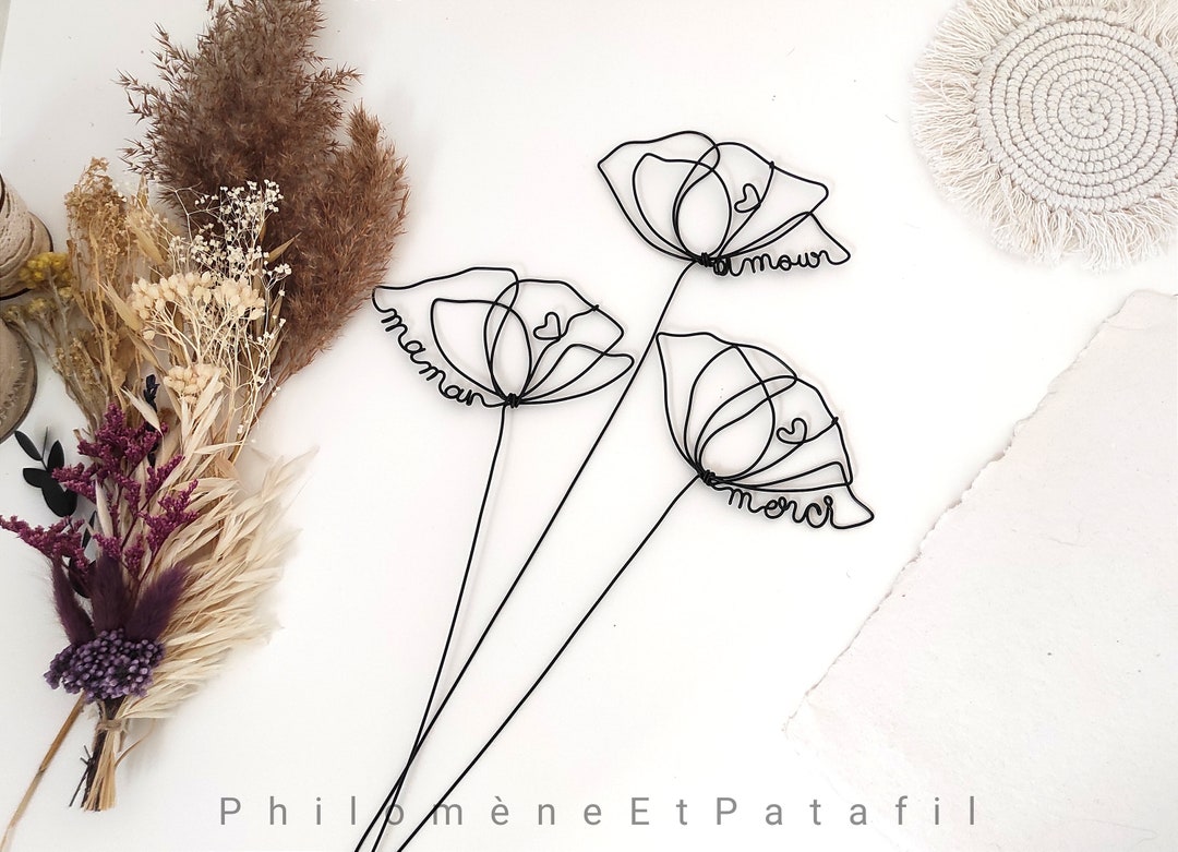 Customizable Wire First Name, Wire Flower, Poppy Wall Decoration love ...