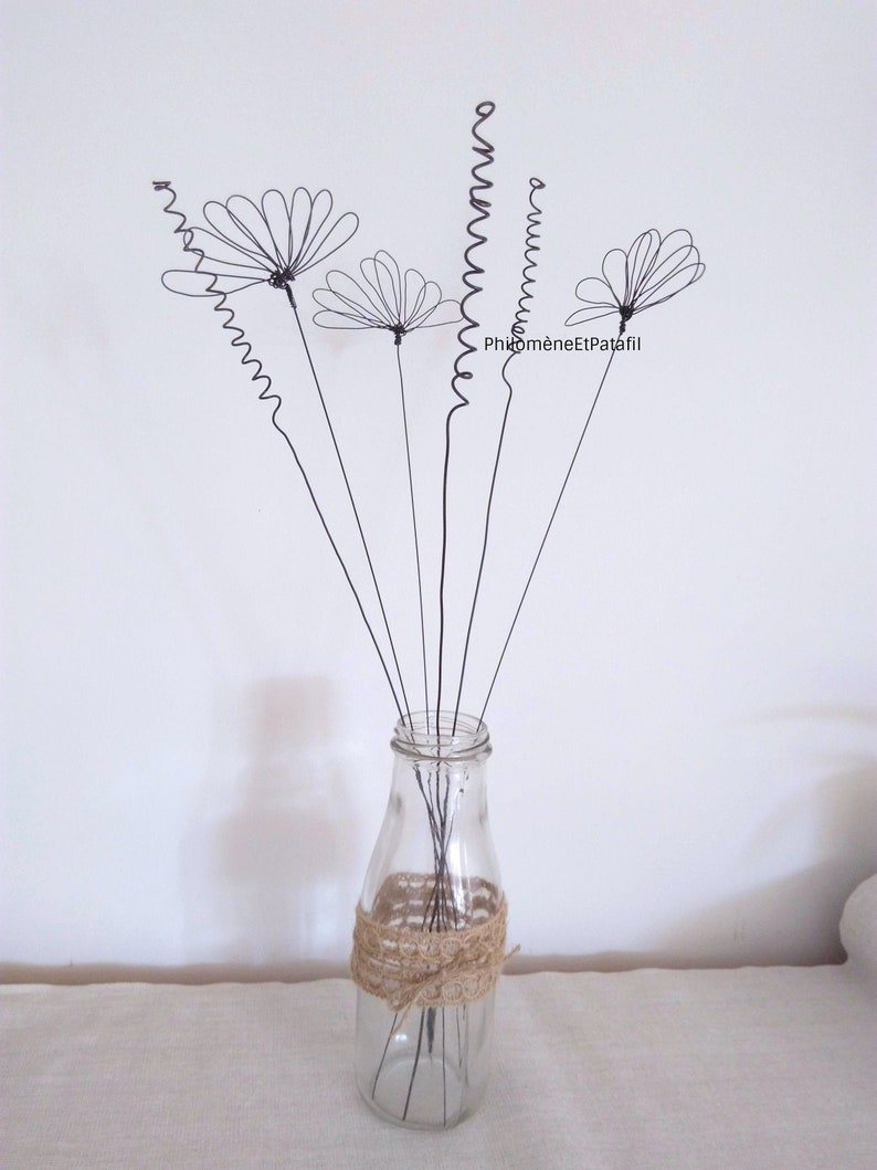 Bouquet de 6 fleurs fil de fer recuit décoration en fil de | Etsy France
