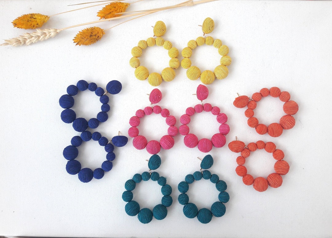 GABRIELLE Earrings (XL Model) Cotton Thread Pearl Hoop Earrings ...