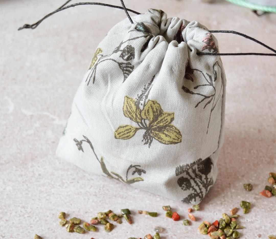 Cotton Pouch for Amulets and Crystals, Draw String Floral Bag - Etsy