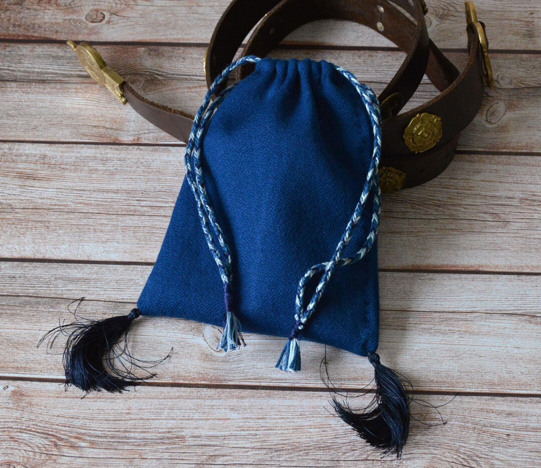Blue Wool Medieval Coin Purse: Silk Tassel Renaissance Pouch - Etsy