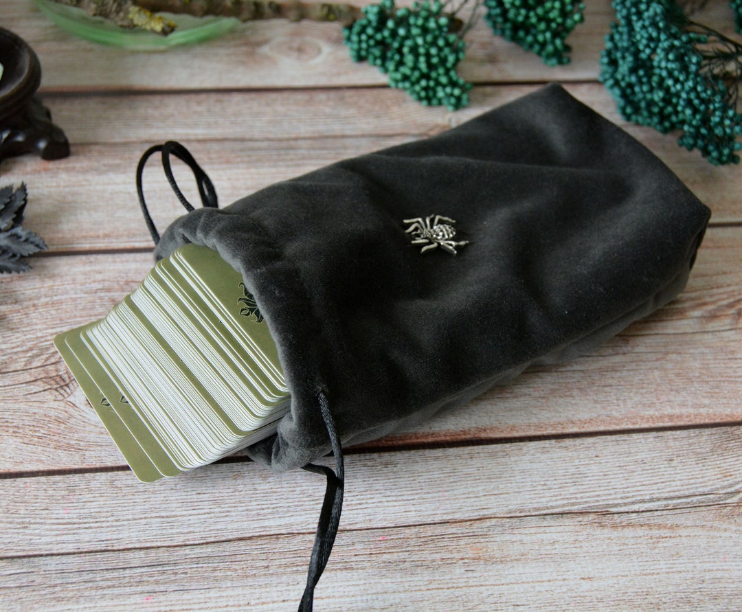 Grey Velvet Tarot Bag: Spider Charm Oracle Pouch - Etsy