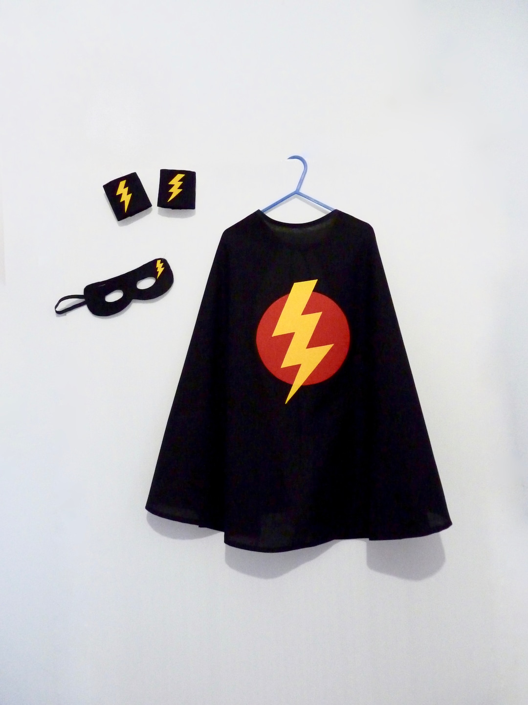 Child's Black Superhero Cape Costume, Black Lightning Bolt Superhero ...