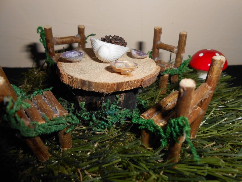 Fairy Picnic Table / Chairs / Shells / Toadstool / Grass / - Etsy
