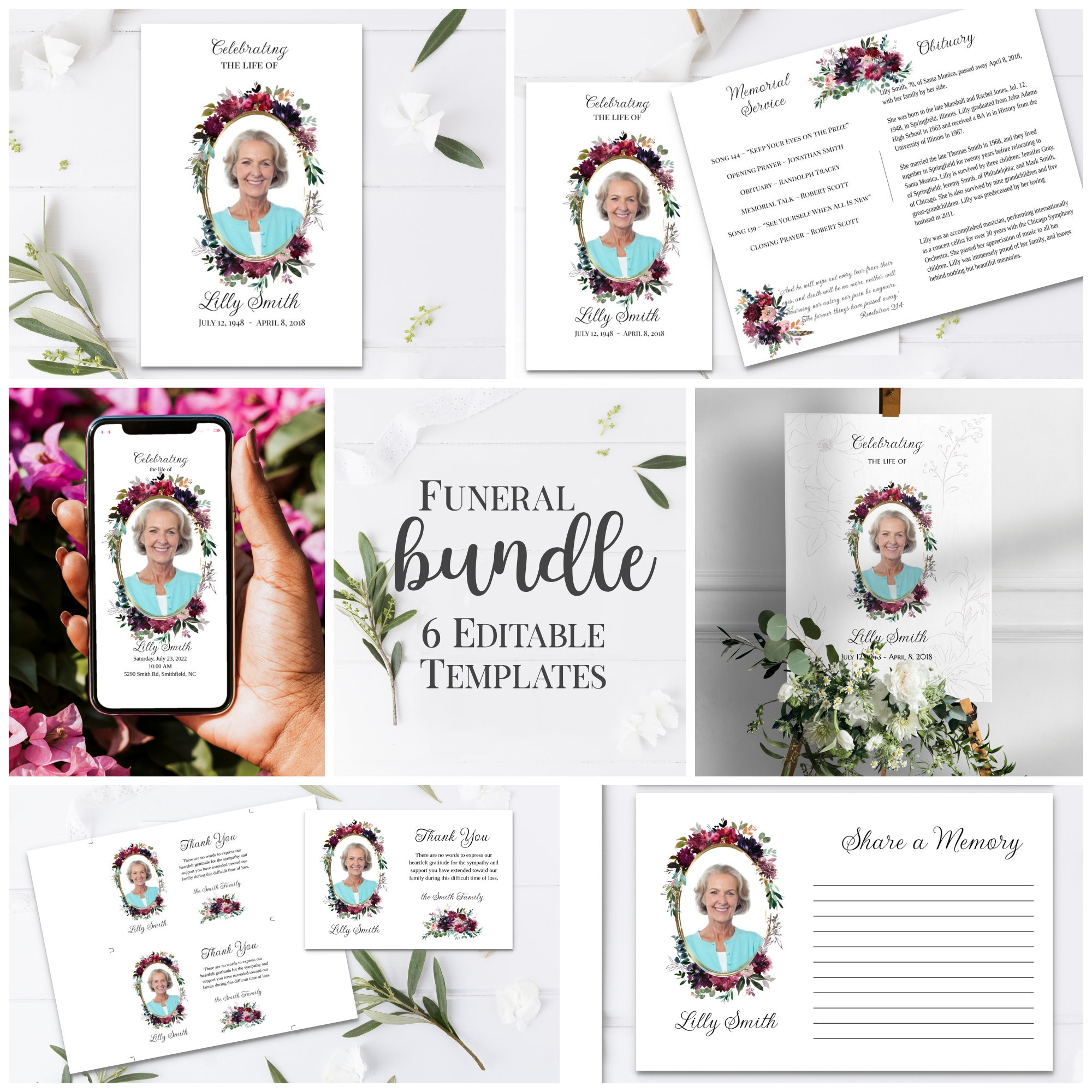Funeral Bundle Editable Printable Funeral Stationery - Etsy