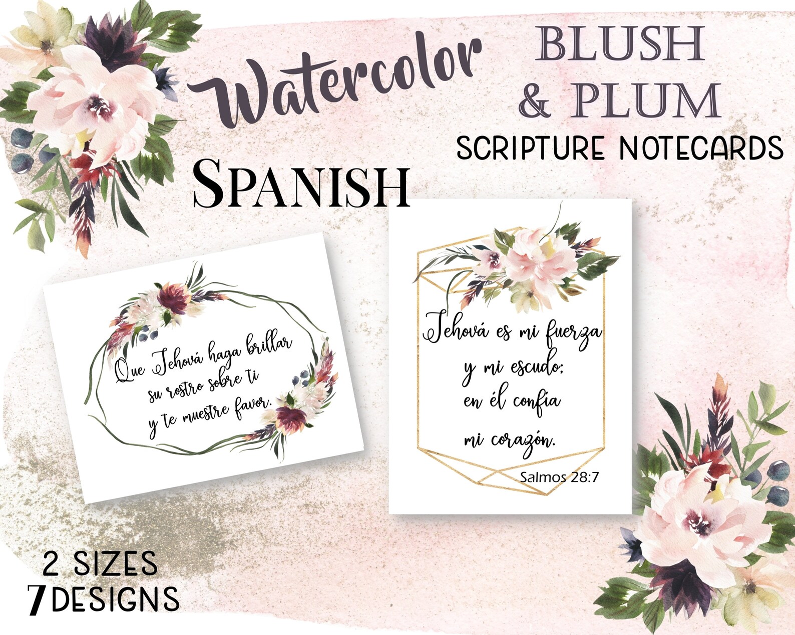 Spanish Watercolor Plum Scripture Cards - Etsy