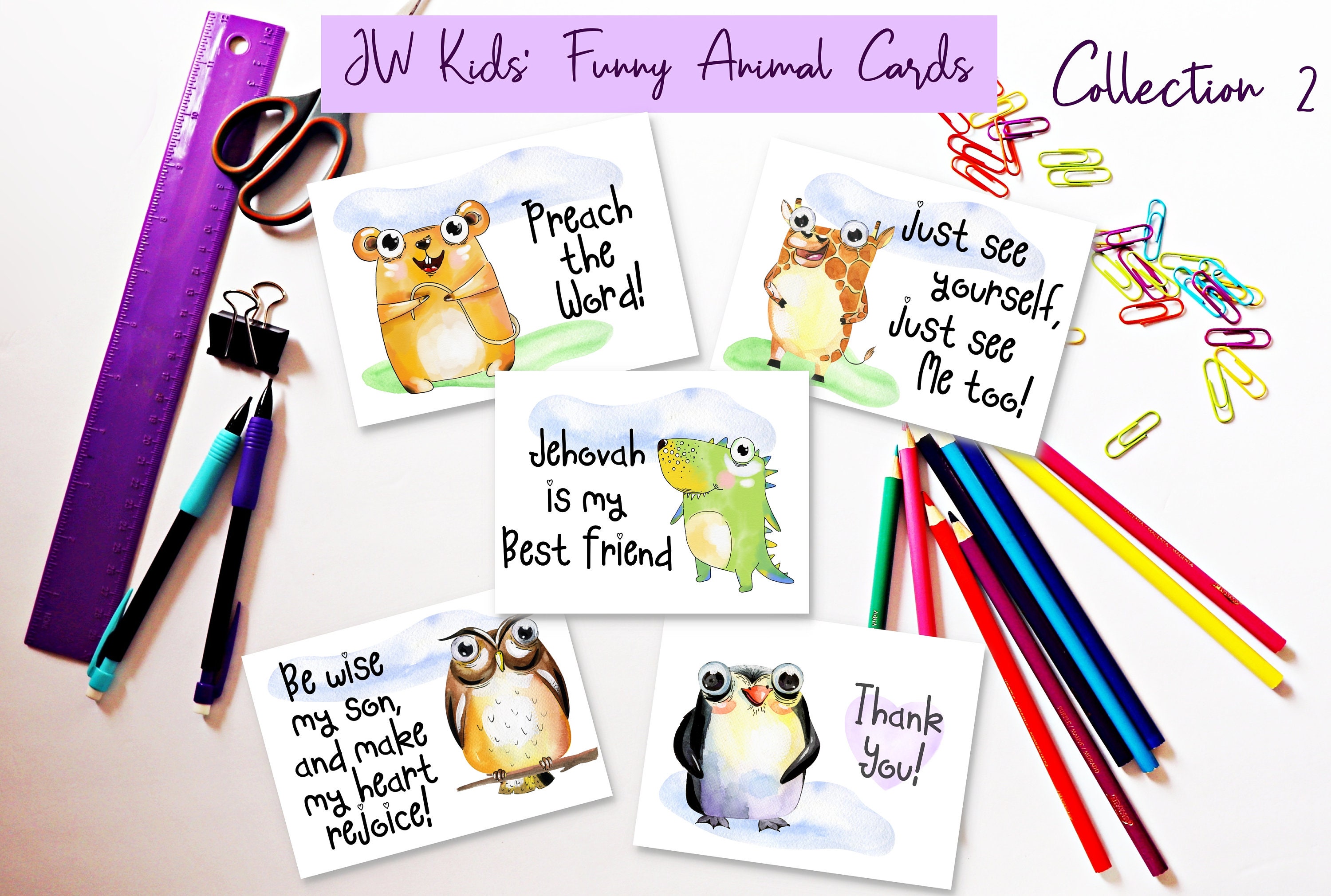 JW Kids' Funny Animal Note Cards | Etsy