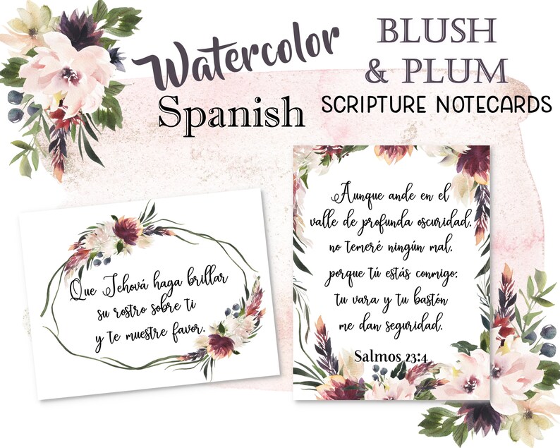 Spanish Watercolor Plum Scripture Cards - Etsy